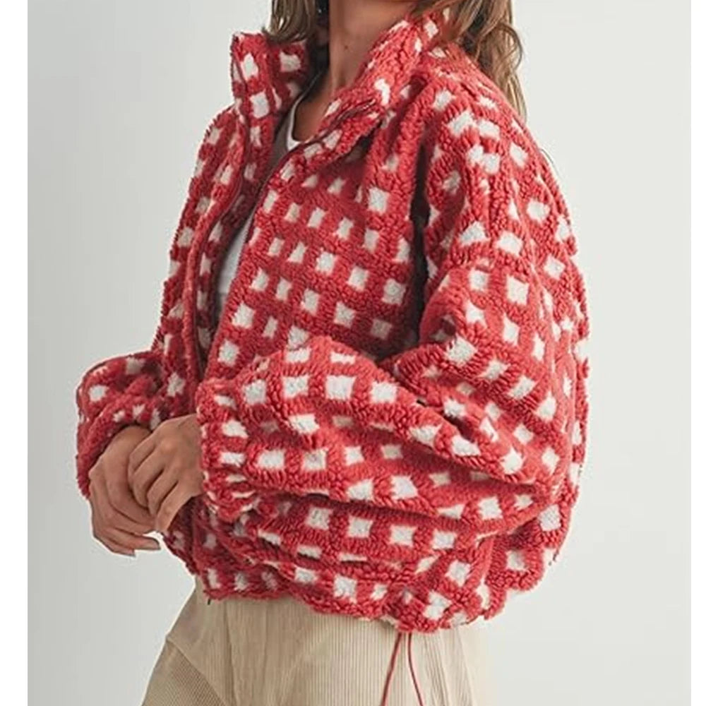 Checkered Women’s Fleece Jacket – Phoenix Wear